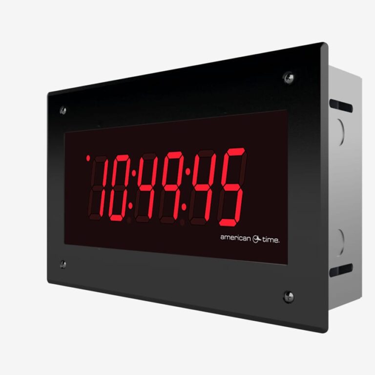PoE Digital Clock, 2.5" Red 6-Digit, Single-Face Flush-Mount